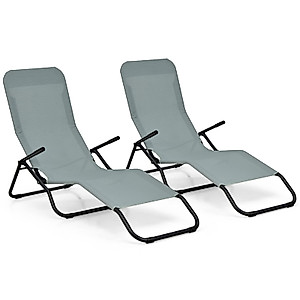 Tangkula Outdoor Chaise Lounge Chair Set of 2,Zero Gravity Folding Stackable Reclining Chair with Comfortable Armrest & Non-Slip Foot Pads,for Beach Backyard Poolside and Deck,Sun-Chair