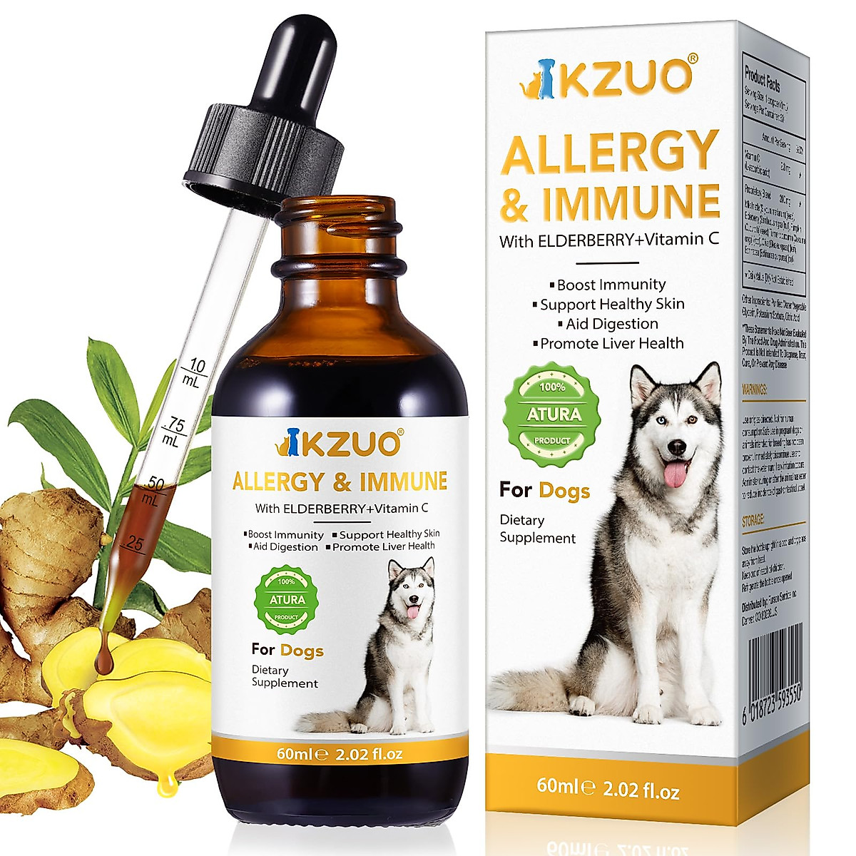 Bivinke Allergy Relief Drops for Dogs,Immune Support Supplement,Dog Supplement,Dietary Supplement,Dog Skin Issues with Elderberry & Vitamin C Vitamins - 2 Fl oz/60ml (1pcs)
