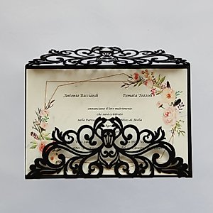25PCS Laser Cut Wedding Invitations Cards with Envelopes,Blank Inner Sheets,Ribbons for Wedding Bridal Shower Quinceañera Engagement Birthday Invites, pearl black