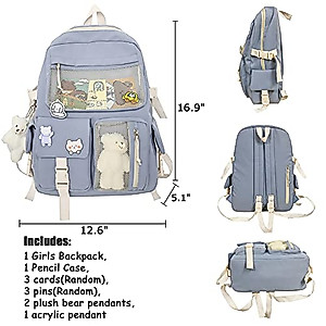 Tonecy Kawaii Mesh Backpack with Kawaii Pin and Accessories Girl Cute Aesthetic Backpack for School Laptop Teen Girls Women