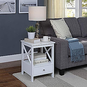 RAAMZO White Finish Nightstand Side End Table with Drawer and X-Design Sides