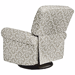JC HOME Menet Swivel Glide Recliner with Fabric Upholstery in a Scrollwork Print, Doodles Ash