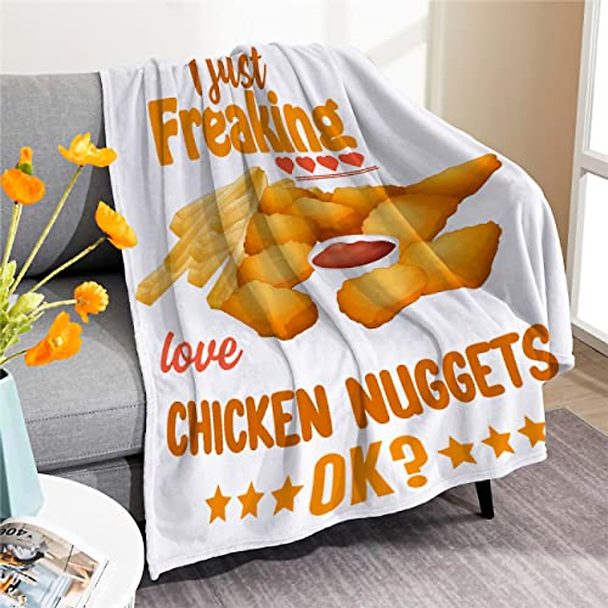 I Just Freaking Love Chicken Nuggets Ok？ Flannel Blanket Cozy Soft and Fleece Throw Blankets for Adult Kids Couch Bed Sofa All Seasons Microfiber Decor Gifts 50"x40"for Kids