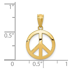 Solid 14k Yellow Gold Peace Sign Circle Pendant Charm - 30mm x 12mm