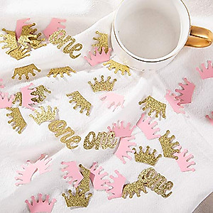 Glitter Crown Confetti Pink and Gold One Table Scatter for Princess Girl First Birthday,Baby Shower Party Decorations