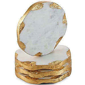 Godinger Round Coasters Gold Edge, Marble Coaster Set, Table Protection, Set of 4