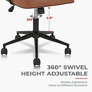 KLASIKA PU PVC Faux Leather Home Office Chair Swivel Ergonomics Mid Back Desk Chair with Armrests Computer Task Chair Brown