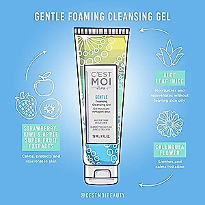 C'est Moi Gentle Foaming Cleansing Gel | Fragrance-Free Gel Cleanser made with Organic Aloe, Calendula and Strawberry, Kiwi, Apple Extracts, Gentle, Nourishing, Clearing, Balancing, 4 fl oz.