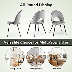 Giantex Velvet Dining Chairs Set of 2 - Modern Mid-Century Vanity Chair with Meat Legs, Comfy Desk Chair for Living Room, Bedroom, Upholstered Dining Room Chairs, Gray