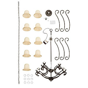 Kichler Camerena 34.5" Two Tier Chandelier in Olde Bronze®, 9-Light Traditional Dining Room Chandelier with White Scavo with Light Umber Inside Tint, (30" W x 34.5" H), 43226OZ