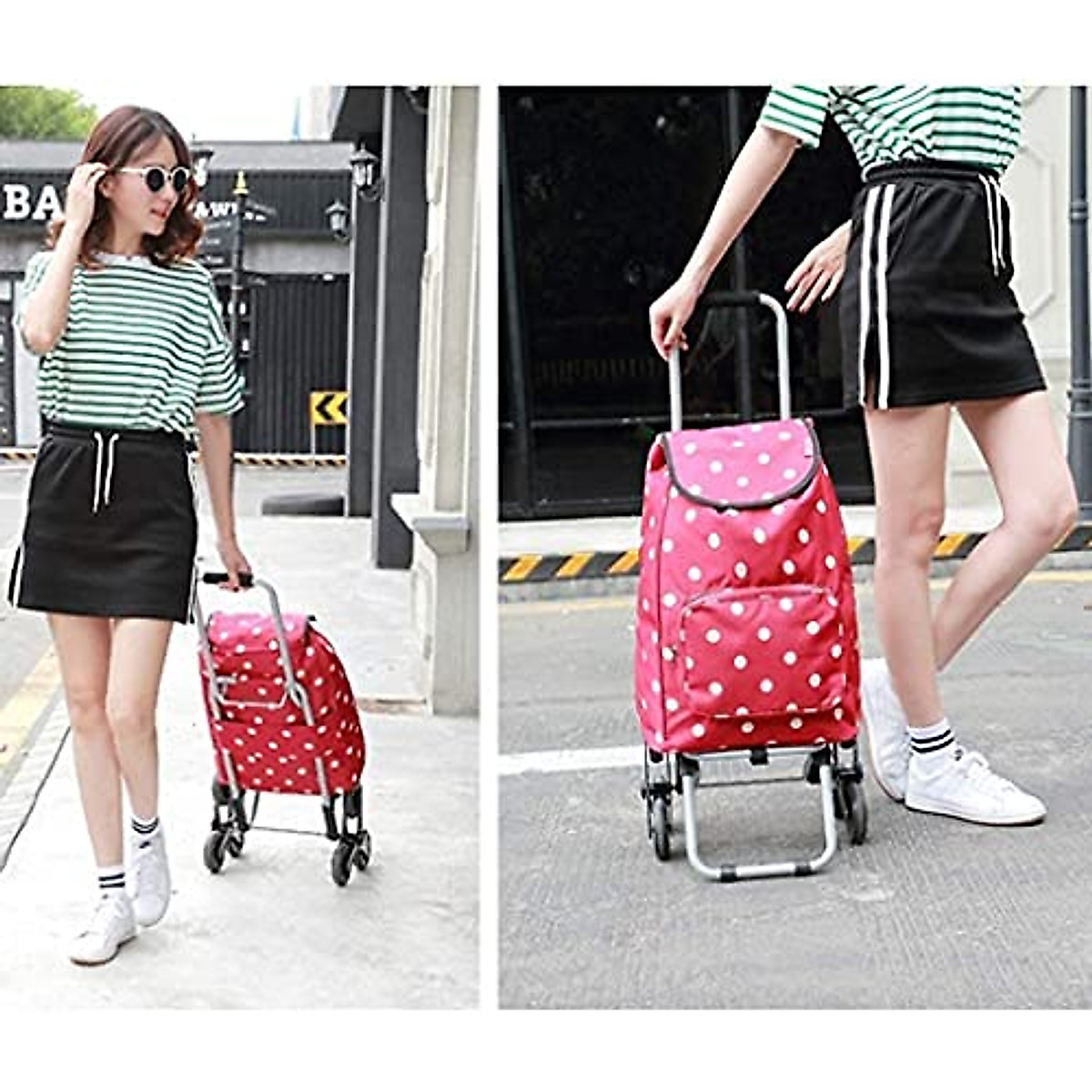 Shopping Trolley on Wheels Multi Function Shopping Cart Foldable Trolley On Wheels Lightweight Stair Climbing Cart with Large Capacity Waterproof Grocery Stair Climbing Foldable Cart Storage Hand T