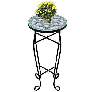 VRAXO Mosaic Side Table Plant Table Green White,Plant Stands-8.8lbs
