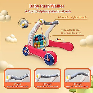 Baby Gym Play Mat & Baby Walker, Baby Activity Center with Music and Light, Tummy Time Mat, Push Toys for Toddler, Detachable Play Piano and Rattles for Newborn Babies Infants Boys Girls