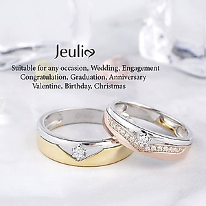 Jeulia Sterling Silver Couple Band for His and Her Two Tone Round Cut Matching Anniversary Wedding Diamond rings Engraving Jewelry Set Valentine Day with Gift Box (Couple rings, Customized)
