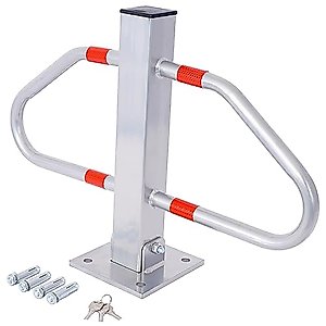 AMZOSS Parking Blockers, Parking Space Lock Folding Parking Barrier with Lock, Heavy Steel Parking Obstacle Pile with Warning Stripes, Parking Piles, Driveway Parking Interceptor Bollard