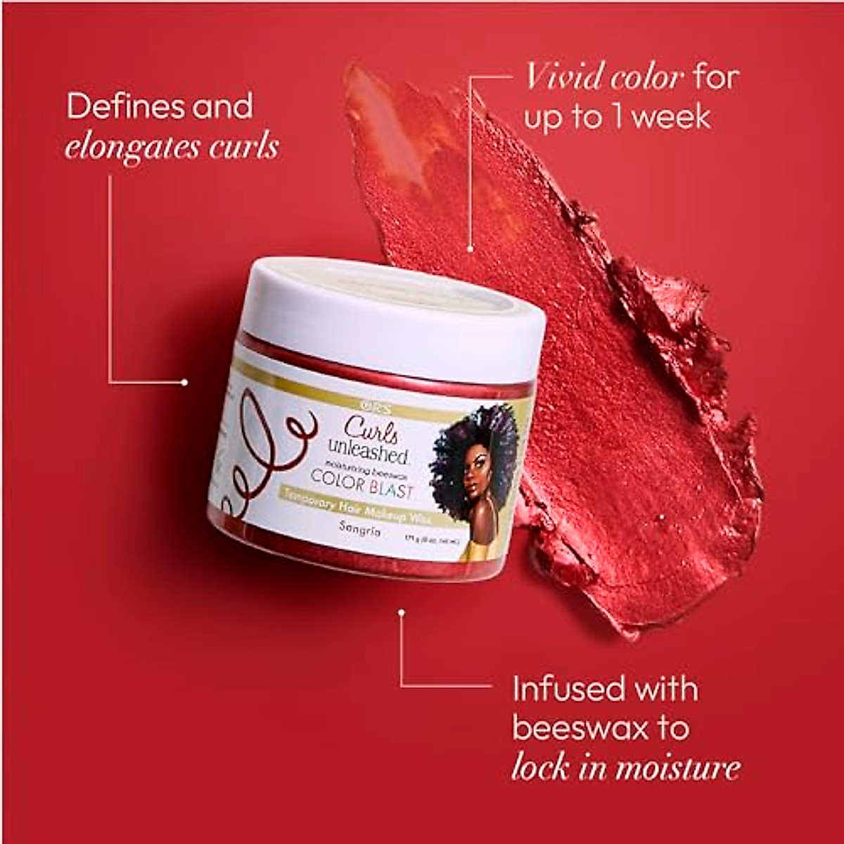 Curls Unleashed Color Blast Temporary Color Wax, Infused with Beeswax & Castor Oil, Sangria (6.0 oz).