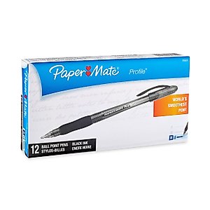 Paper Mate Profile Ballpoint Pens, Bold (1.4mm), Black, 12 Count