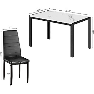 AWQM Faux Marble Dining Table Set for 4,Kitchen Table and Chairs,5 Piece Dining Room Table Set,Rectangular Table and 4 PU Leather Chairs for Living Room,Small Space,Breakfast Nook,White&Black