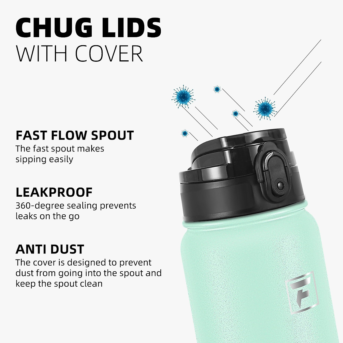 Fanhaw 20 Oz Insulated Stainless Steel Water Bottle with 1 Lid (Chug Lid) - For Kids, Women, Men | Leak & Sweat Proof with Anti-Dust Lid (Green Pink)