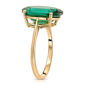 Galaxy Gold GG Stunning 4.50 Carats 14K Solid Yellow Gold Brilliant Oval Cut Emerald Solitaire Ring with Genuine Vibrant Emerald Oval Shape Anniversary Engagement Promise Her Him Unisex (8)