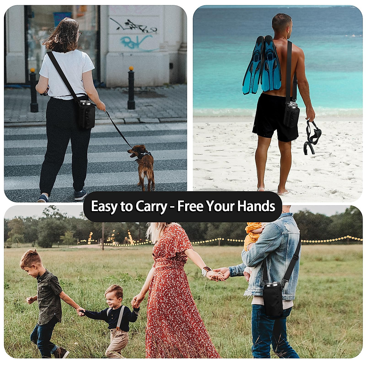 Xxerciz Water Bottle Carrier Bag for Yeti Rambler 30 oz Cup, Water Bottle Holder with Adjustable Strap, Tumbler Carrier Pouch Accessories for Outdoor Travelling Camping (Black)