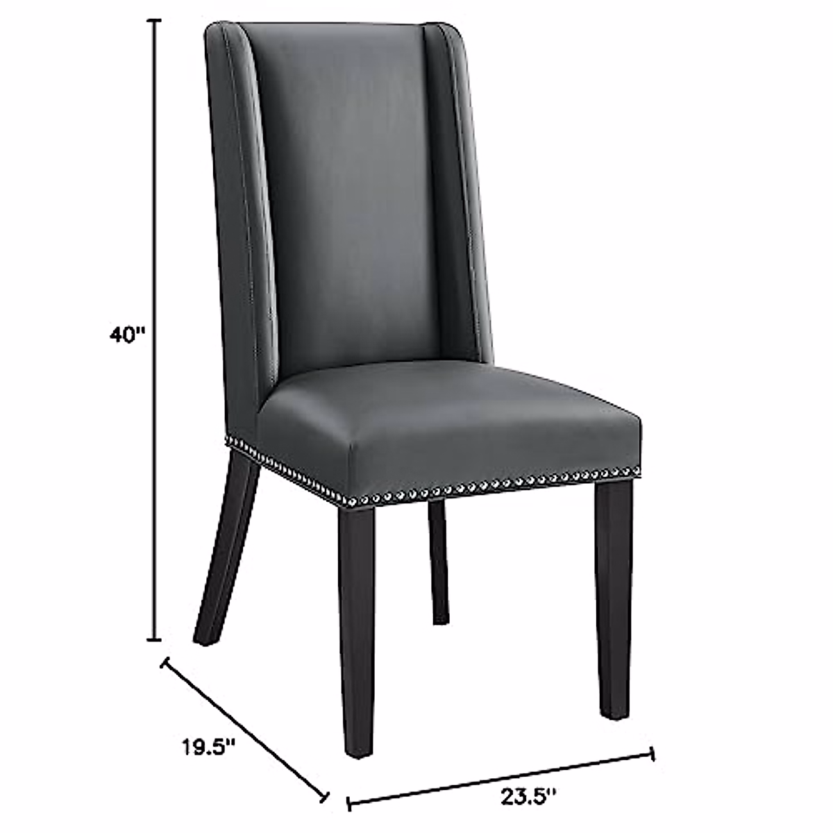 Modway Baron Modern Tall Back Wood Vegan Leather Upholstered Two Dining Chairs in Gray