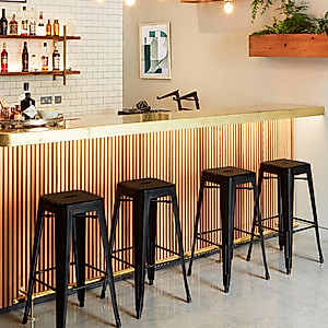 Yaheetech 30'' Metal Bar Stools 4PCS Bar Height Barstools Stackable Bar Chairs for Bistro/Patio/Cafe/Restaurant/Dining Room/Kitchen, Black