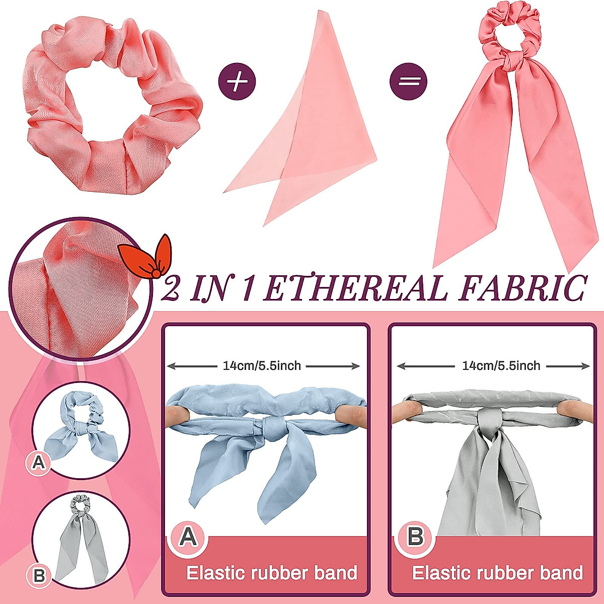 12 Pieces Hair Accessories for Women Hair Ribbons Hair Scarf Scrunchies Bow Scrunchies for Girls Women Hair Scrunchies with Bow Knot(Fresh Color)