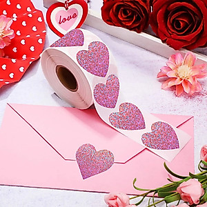 Glitter Pink Heart Stickers 1inch Valentine's Day Love Decorative Labels Roll Gift Set 1000PCS Sparkly Adhesive Decorations Accessories for Envelopes Crafts Wedding Anniversaries (1 Inch 1000pcs)