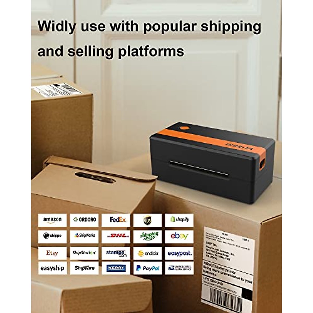 Rongta Label Printer,Thermal Label Printer, Shipping Label Printer for Small Business, Compatible with Amazon, Ebay, Etsy, Shopify and FedEx,UPS (Black)