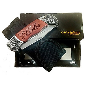 GIFTS INFINITY® Personalized Engraved Pocket Knife Rosewood Handle Groomsmen, Father's day Gift free Pouch (Silver)