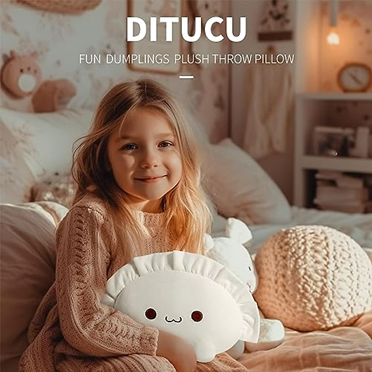 Ditucu Cute Dumpling Plush Pillow Funny Food Soup Dumpling Plushie Kawaii Stuffed Aniamls Toys Hugging Gifts for Kids White 14 inch