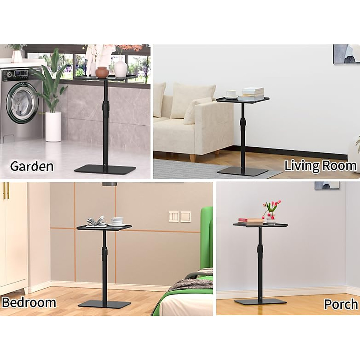 GAGUIUP Adjustable Side/End Table - Metal Coffee Table Small Sofa Side Table Indoor Nightstand Furniture for Living Room, Dorm, Home Office, and Bedroom - Black