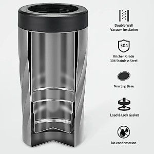 4 in 1 Slim beer can cooler for all 12 OZ Cans- Double Walled Stainless Steel Can Insulator Keep 8 Hours Cold- Thread Design Easy to Hold-Upgrade Insulated Can Cooler Fits Most Car Cup Holders