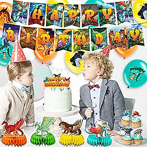 Wings of Fire Birthday Party Decoration, Include Wings of Fire Birthday Banner, Table Centerpieces, Cake Topper, Latex Balloons for Dragon Theme Kids Birthday Party Supplies Baby Shower