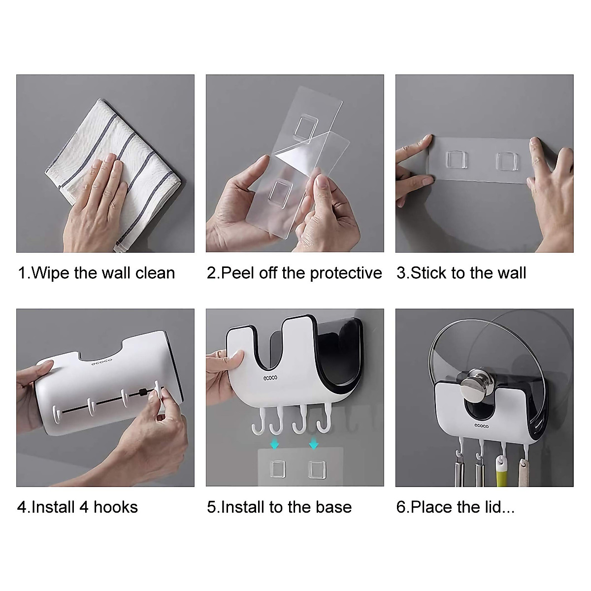 Guanniao Wall Mounted Pot Lid Rack With Four Hooks Self Adhesive Pot Lid Holder Abs Material Pot Lid Organizer