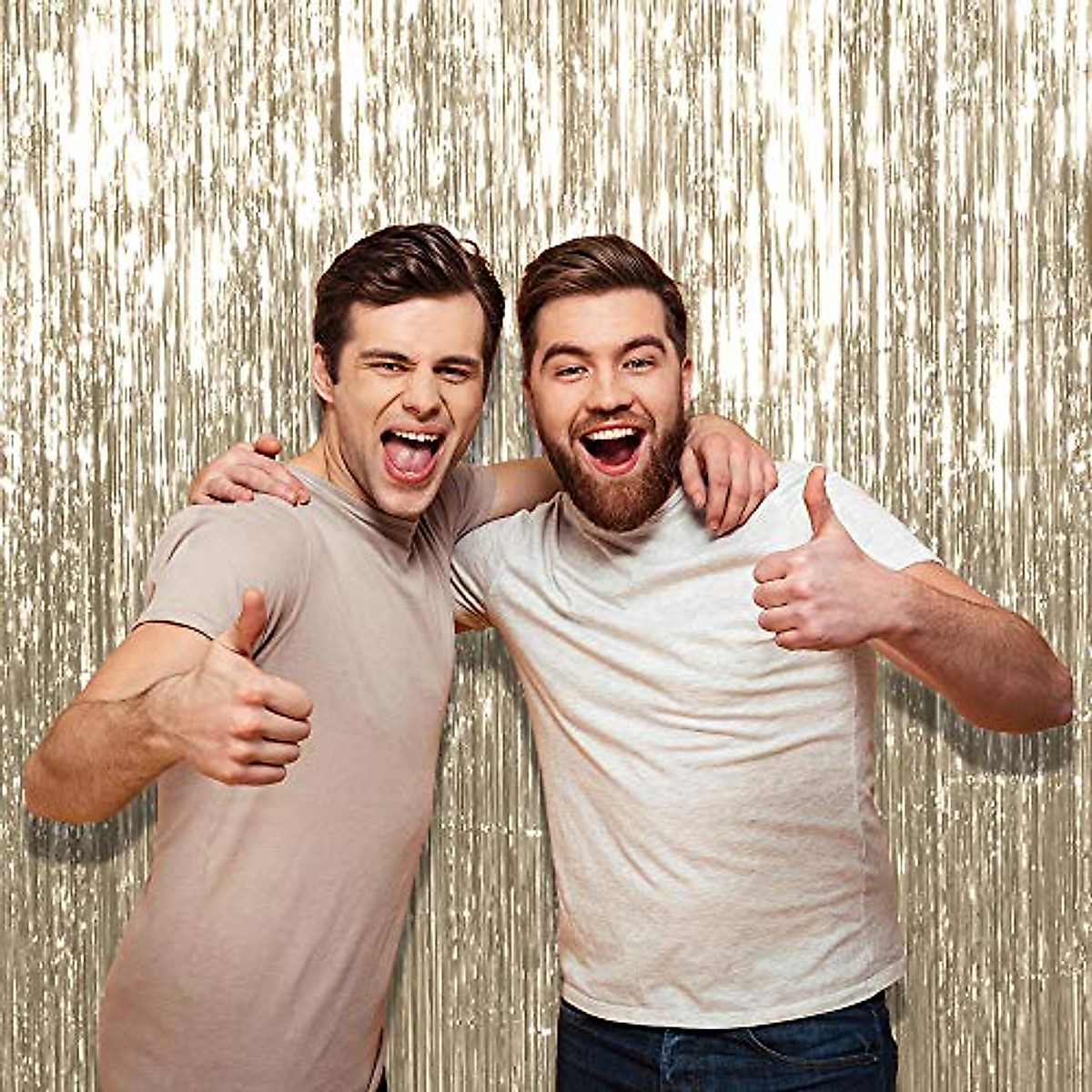 Metallic Champagne Tinsel Foil Fringe Curtain 3 x 8 Ft Pack of 2 Photo Booth Backdrop Bridal and Baby Shower Bachelorette Graduation Birthday Unicorn Christmas Wedding Halloween Party Decorations