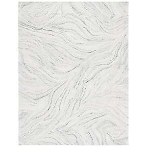 SAFAVIEH Metro Collection Area Rug - 8' x 10', Ivory & Silver, Handmade Modern Abstract Wool, Ideal for High Traffic Areas in Living Room, Bedroom (MET505G)