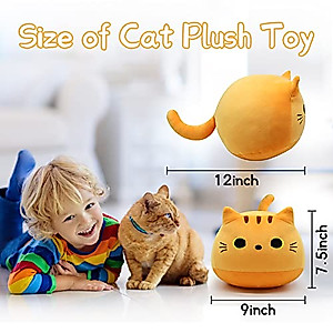 LSYDCARM 9" Kawaii Yellow Fat Cat Plush Pillow Toy, Soft Stuffed Animal for Kids, Birthday, Christmas, Home Decoration