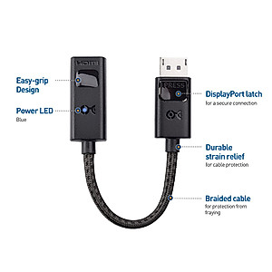 Cable Matters 8K DisplayPort 1.4 to HDMI 2.1 Adapter with 4K 120Hz / 8K 60Hz, 48 Gbps Unidirectional DisplayPort to HDMI 2.1 Cable Adapter in Black, Support for RTX 3080/3090, RX 6800/6900 and More