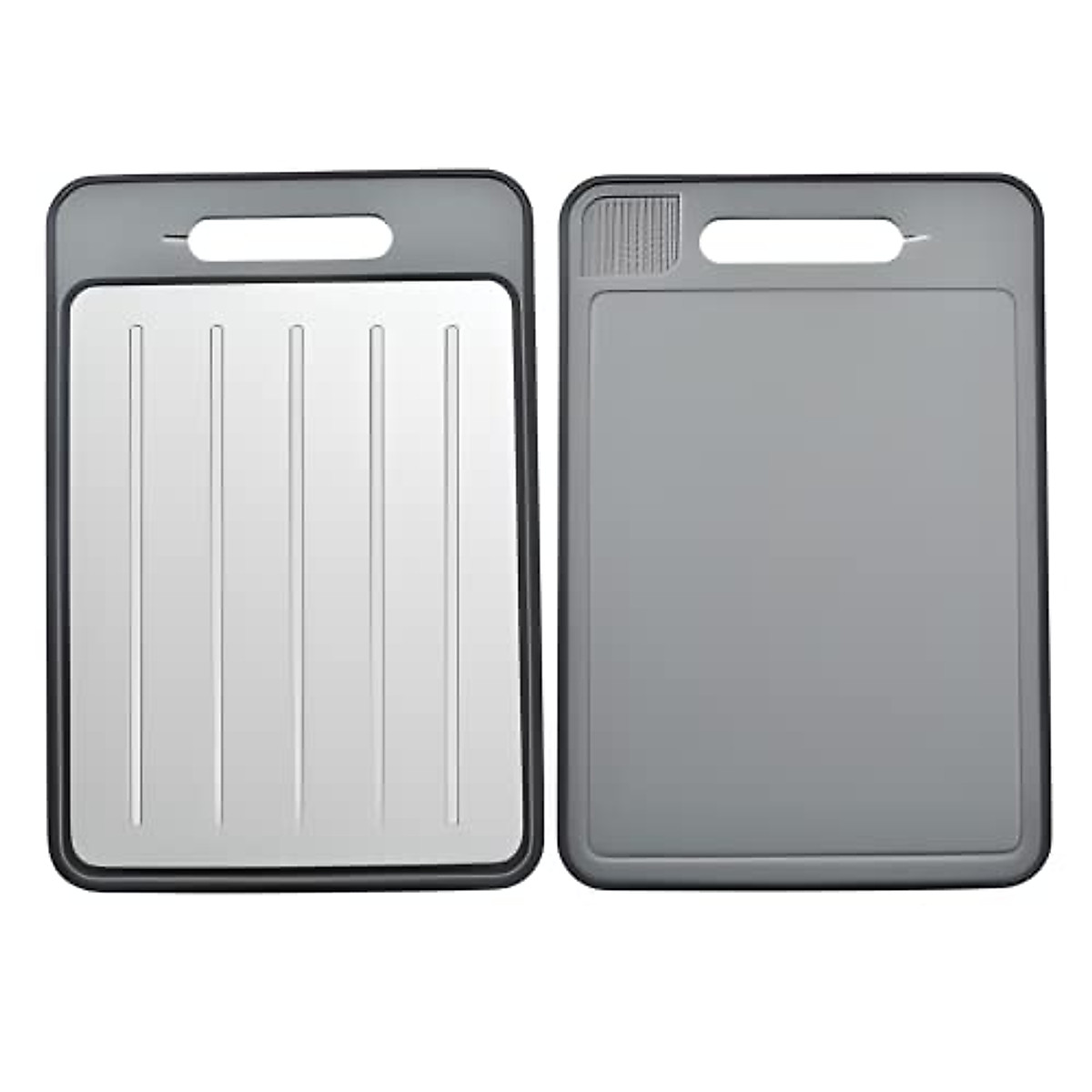 Bandeja de Descongelación - Tabla de cortar 4 en 1, Tabla Multifuncional con Afilador de Cuchillo, Rallador de ajo, Tabla para descongelar carne, Tabla de cortar antideslizante doble cara.