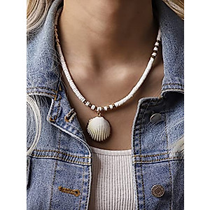 MINACHI Bohemian White Seashell Necklace, Summer Beach Shell Charm Necklace Gifts for Women