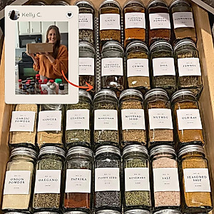 Glass Spice Jars with Label and Organizer - Minimalist Collection - Clear Empty 4 oz Spice Jars with Labels, Spice Seasoning Containers Jars with Labels, Small Spice Bottles Jars Set with Shaker Lids