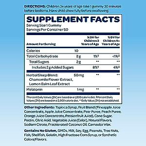 The Smurfs 1mg Melatonin Gummies for Kids with Chamomile & Lemon Balm for a Restful Sleep Age 3+ | Non-Habit Forming | Made with Real Fruit in a Smurf Berry | Doctor Developed | 50 Vegetarian Gummy