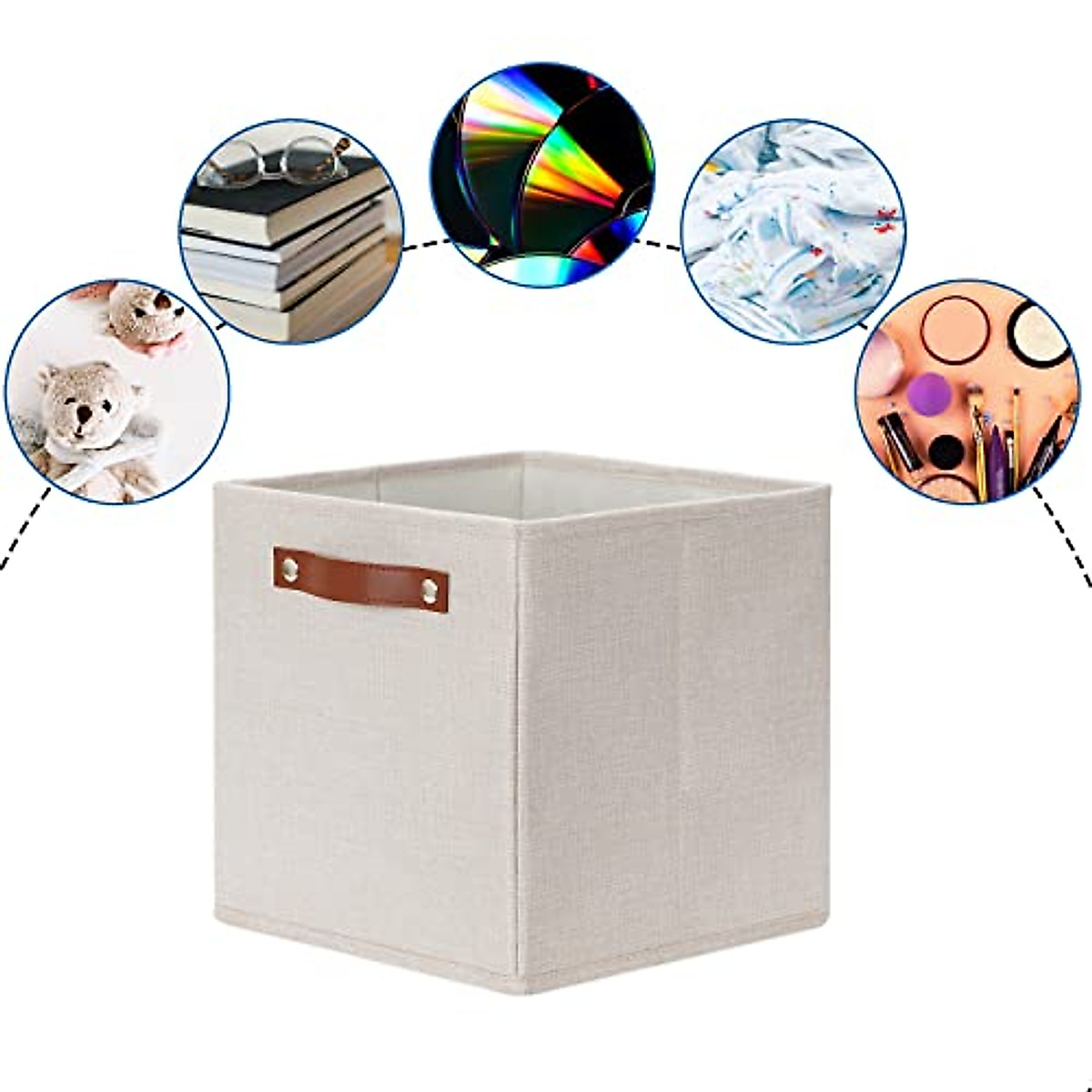 DULLEMELO Storage Boxes for Shelves Closet Storage,Sturdy Home Organization Bins for Gifts Empty,Foldable Fabric Storage Cubes Baskets for Nursery Toys Towels Clothes Storage(Beige)