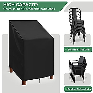 Skyfiree Stacking Patio Outdoor Chair Cover Waterproof, Outdoor Furniture Covers Stacked Chairs 420D, Highback Chair Covers Outdoor Stack Chairs for All Weather Protection Black, 27" L x 27" W x 31”