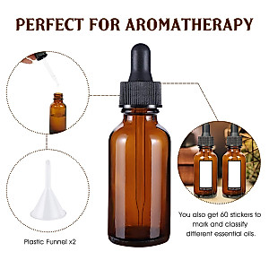 Eternal Moment 1 oz Eye Dropper Bottle(48 Pack), 30ml Amber Glass Bottles with Glass Eye Dropper for Essential Oils, Chemistry Lab Chemicals, Colognes & Perfumes