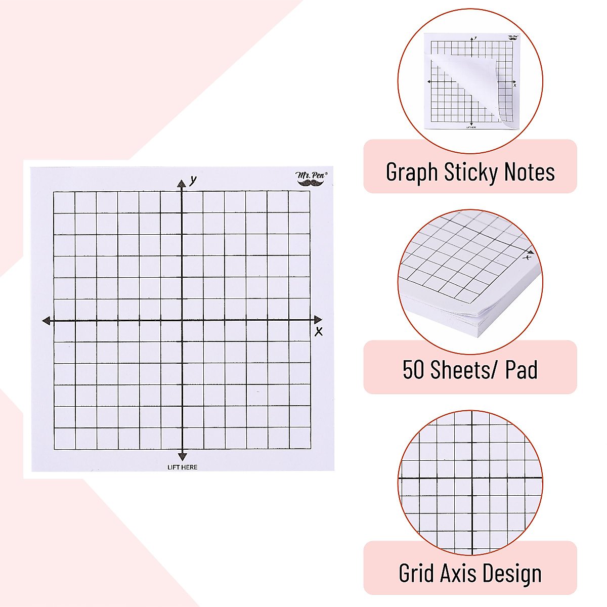Mr. Pen- Graph Paper Sticky Notes, 6 Pads, 3x3 Inch, Graph Sticky Notes, Math Graph Paper, Graphing Sticky Notes, Grid Sticky Notes, Grid Notepad, Mini Graph Paper