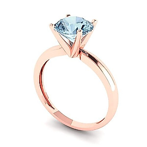 Clara Pucci 1.50 ct Round Cut Solitaire Natural Sky Blue Topaz gemstone Bridal Designer Anniversary Engagement Ring in 14k Rose Gold