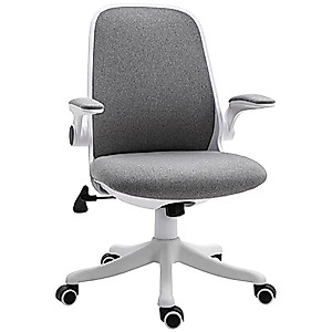Vinsetto Linen-Touch Fabric Office Chair Swivel Task Chair with Adjustable Lumbar Support, Height and Flip-up Arms, Grey